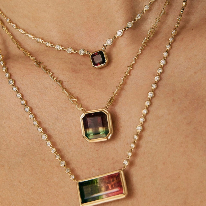 Tri color Tourmaline Tiny Letters Necklace - Eden Presley